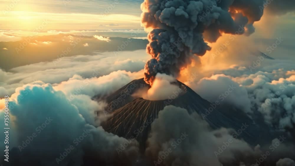 A large volcano erupting A large volcano erupts, releasing hot lava and ...