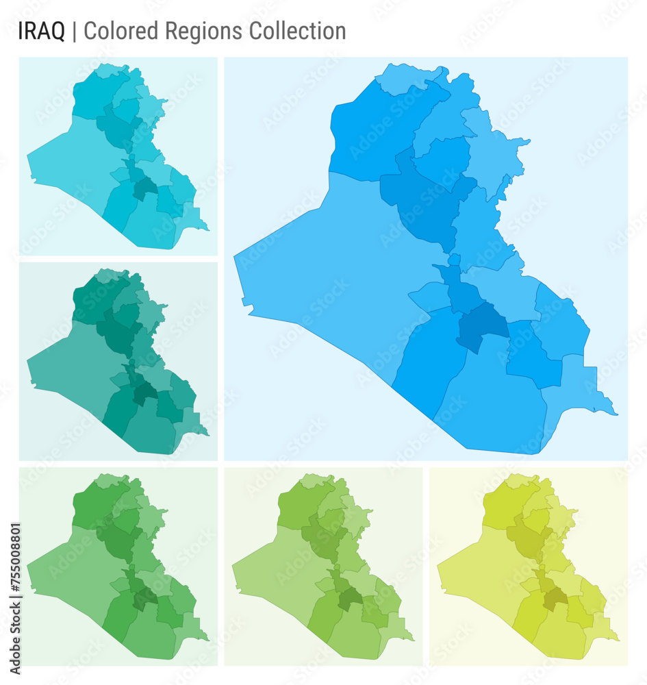 Vetor de Republic of Iraq map collection. Country shape with colored ...
