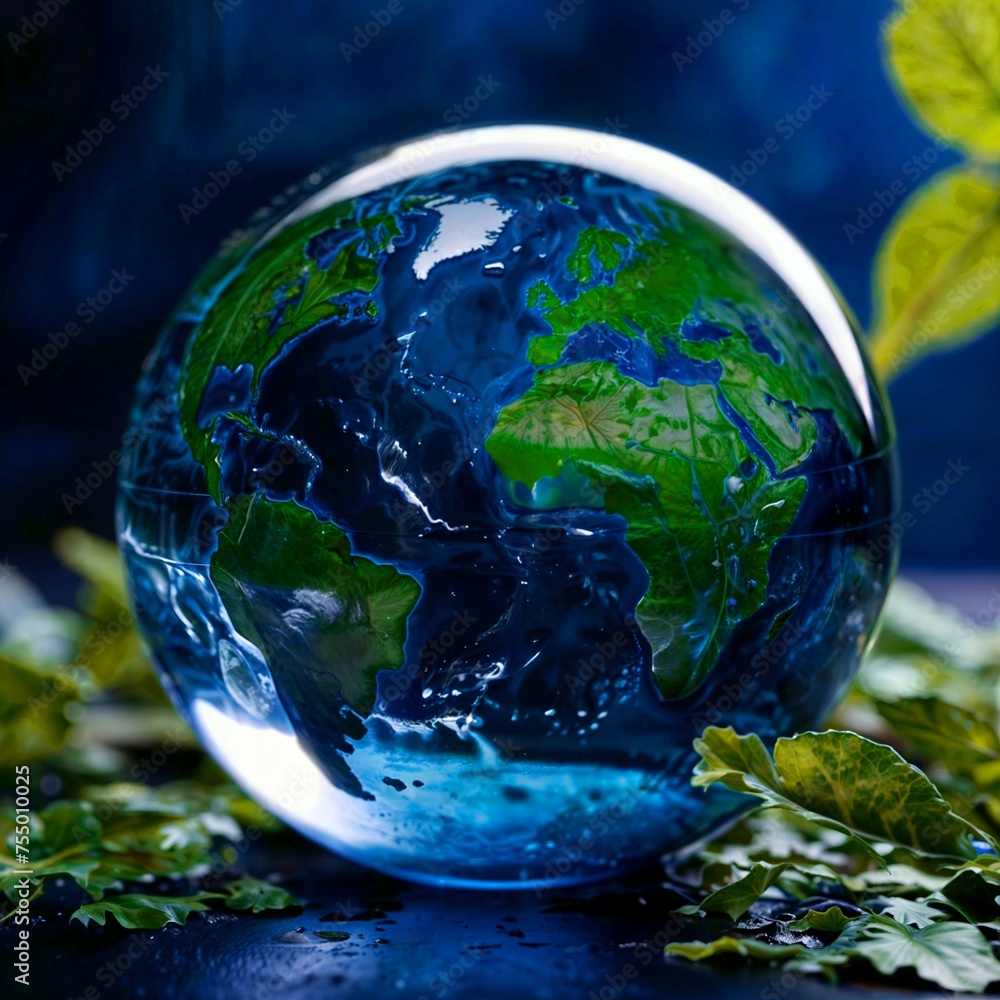 Symbolic image. Planet earth filled with water. Earth Day. Preserving ...