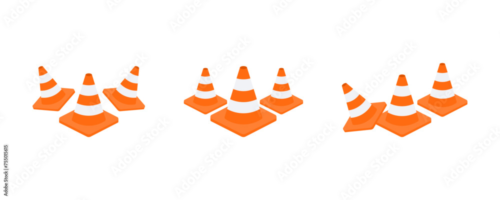 Set of construction or road orange cone vector icons. Repair or traffic ...