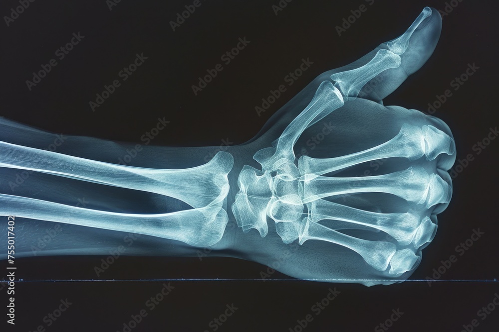 Dramatized X Ray of a Good Hand giving Thumbs up after Accident: Bone ...