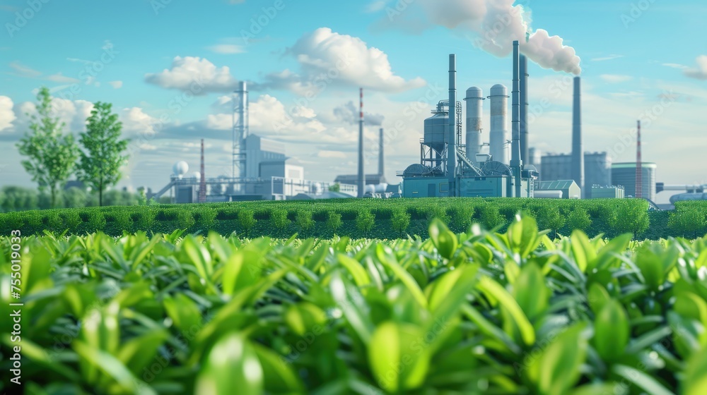 Green Factory on Fresh Spring Meadow: Eco-Friendly Industry Concept for ...