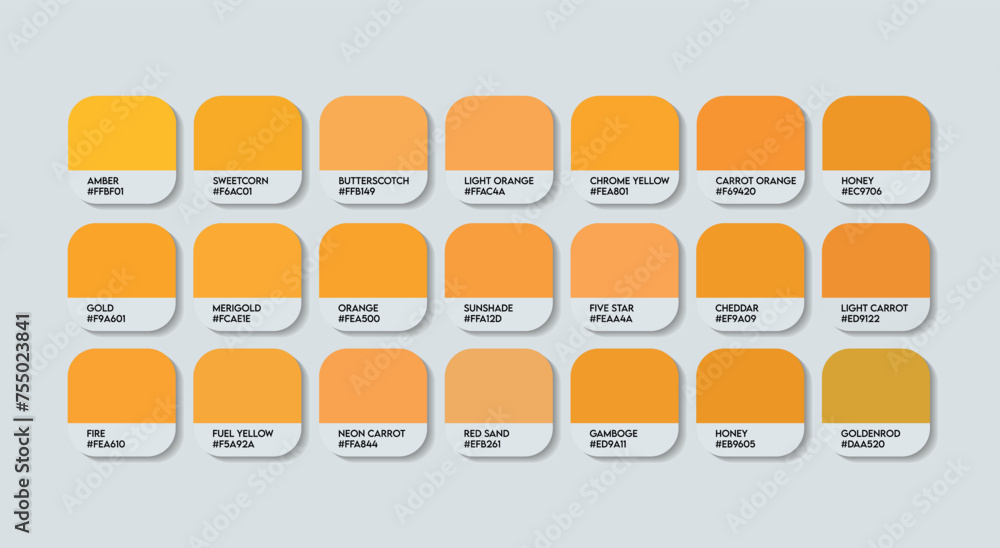Light Orange Color Palette, with Color Names. Catalog Samples Light ...