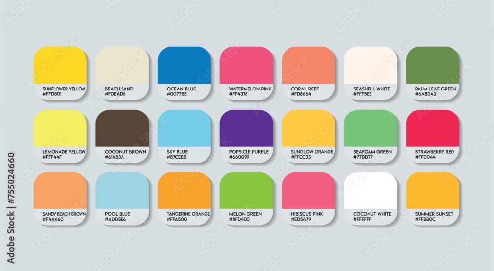 Summer Color Guide Palette with Color Names. Catalog Samples Summer ...