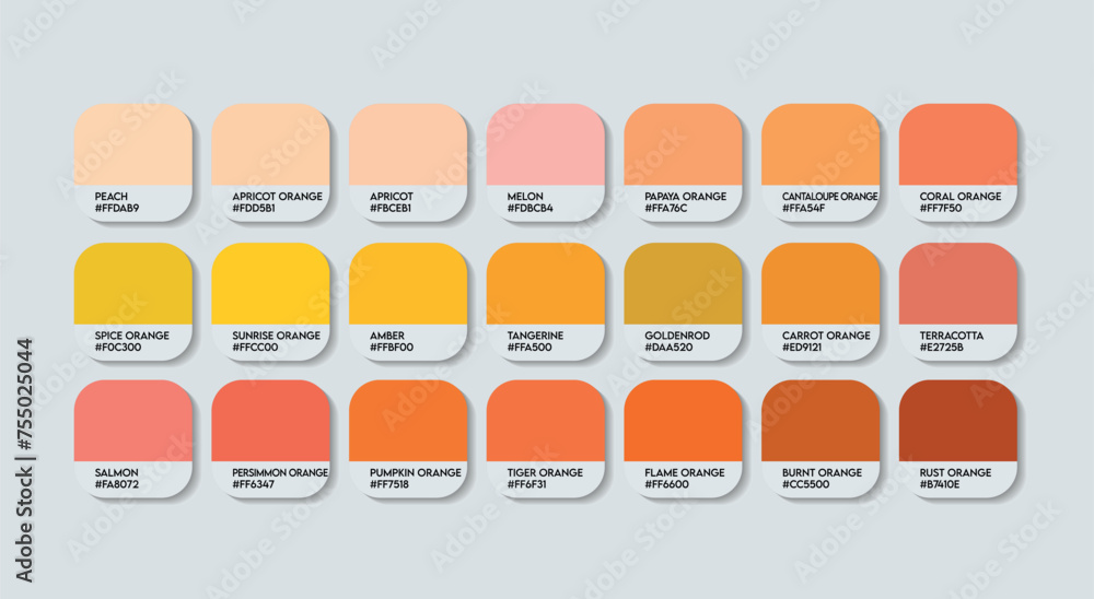 Orange Color Palette, Orange Color Names. Catalog Samples Orange with ...