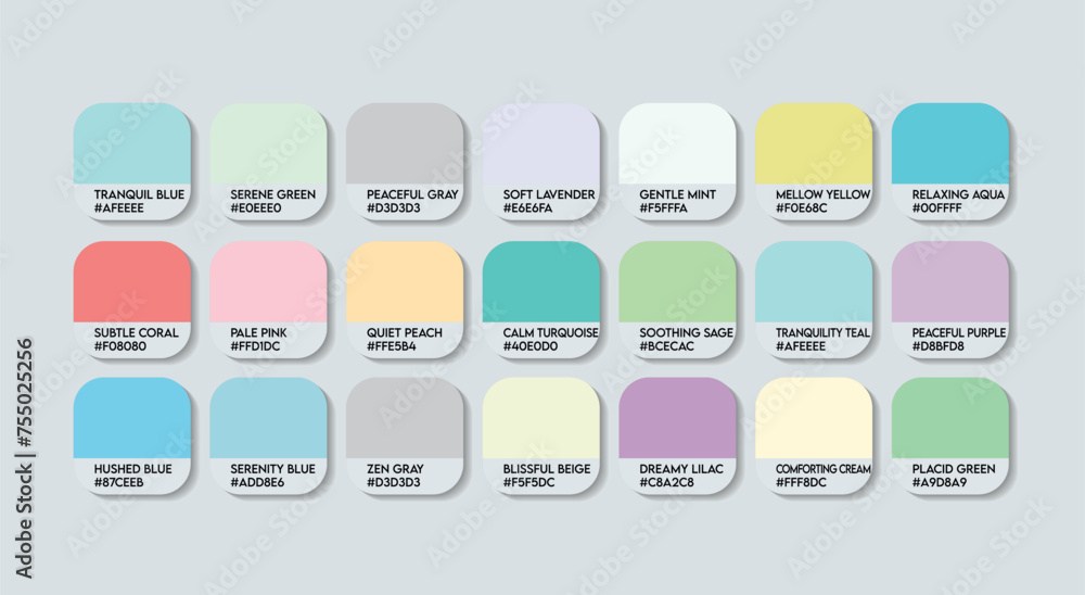Clam Color Guide Palette with Color Names. Catalog Samples Silver with ...