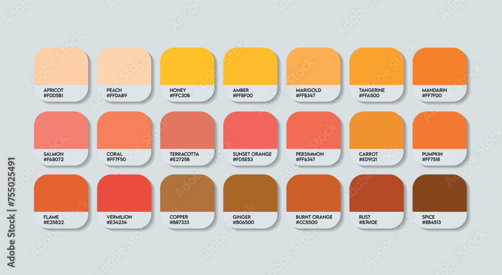 Orange Color Palette, Orange Color Names. Catalog Samples Orange with ...
