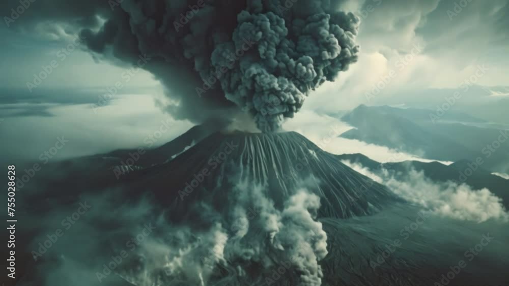 Aerial view of a large volcano erupting A large volcano erupts ...