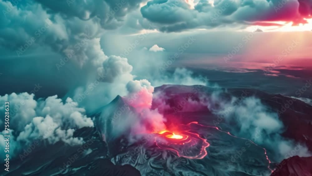 Aerial view of a large volcano erupting A large volcano erupts ...