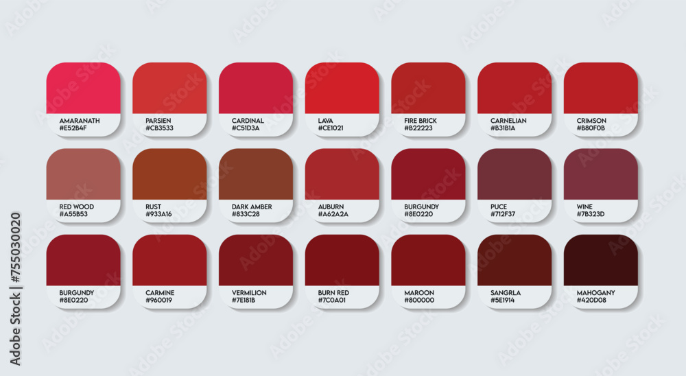 Maroon Color Palette with Color Names. Catalog Samples Maroon with RGB ...