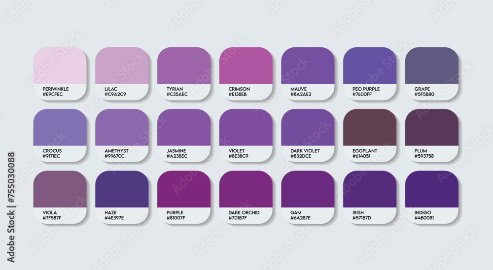 Purple Color Palette, Guide with Color Names. Catalog Samples Purple ...