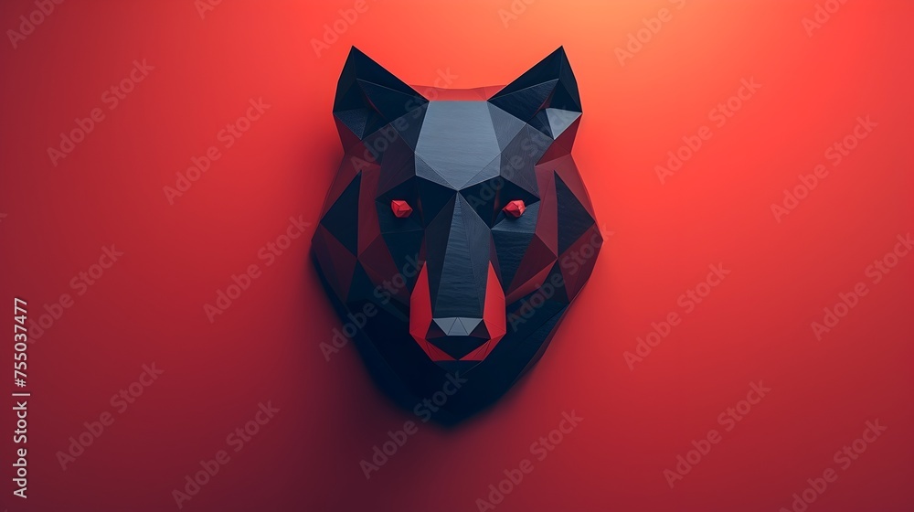 Geometric Red Wolf Head in Low Poly and 8k 3D Style, To provide a ...