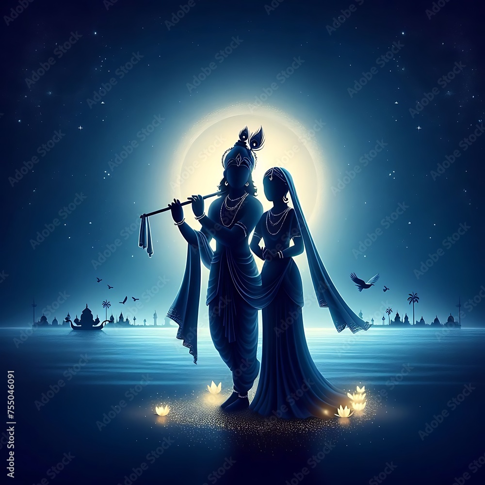 A Beautiful illustration of Lord Krishna playing flute for the Radha ...