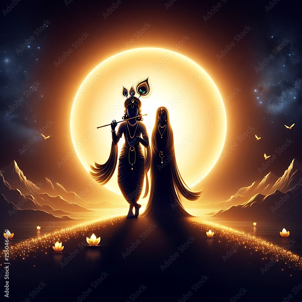 Lord Krishna and Radha Rani Silhoutte Stock Photo | Adobe Stock