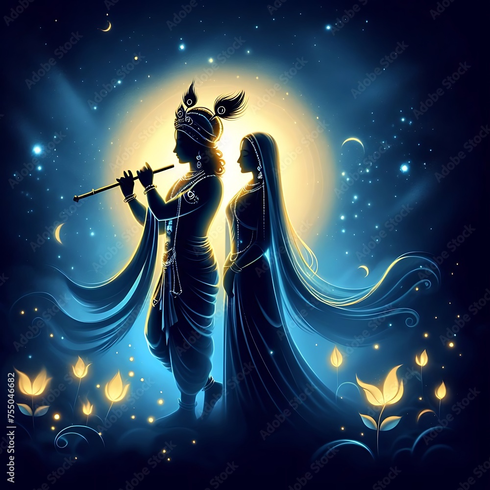 Lord Krishna and Radha Rani Silhoutte Stock Photo | Adobe Stock