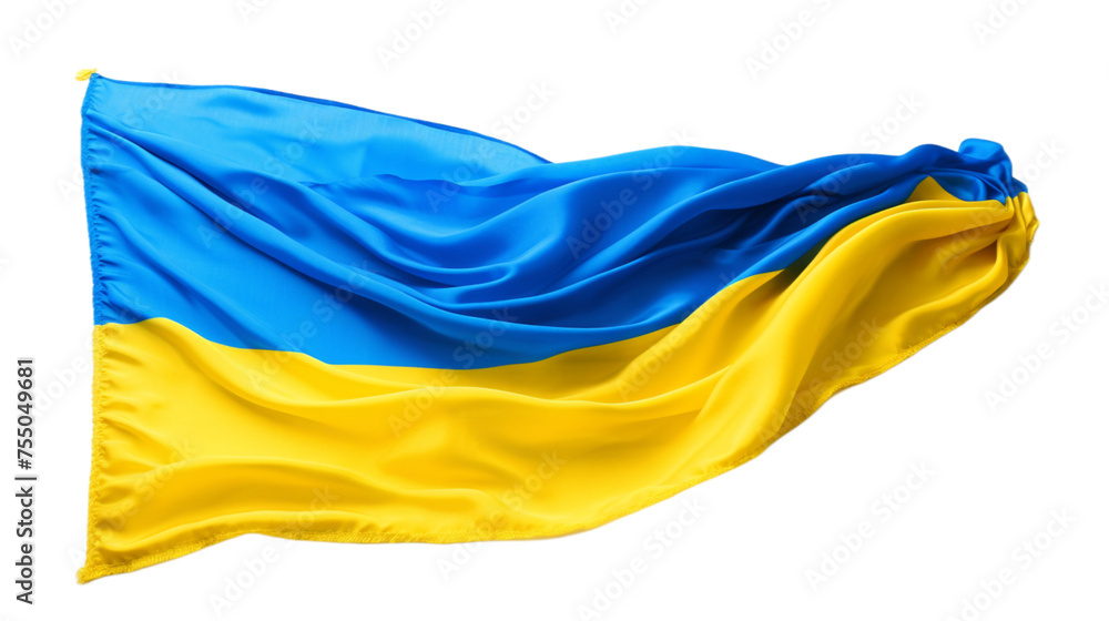 Ukrainian flag captured in motion, with vibrant blue and yellow colors ...