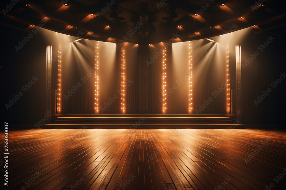 Empty stage light background. Illuminated stage with warm lighting ...