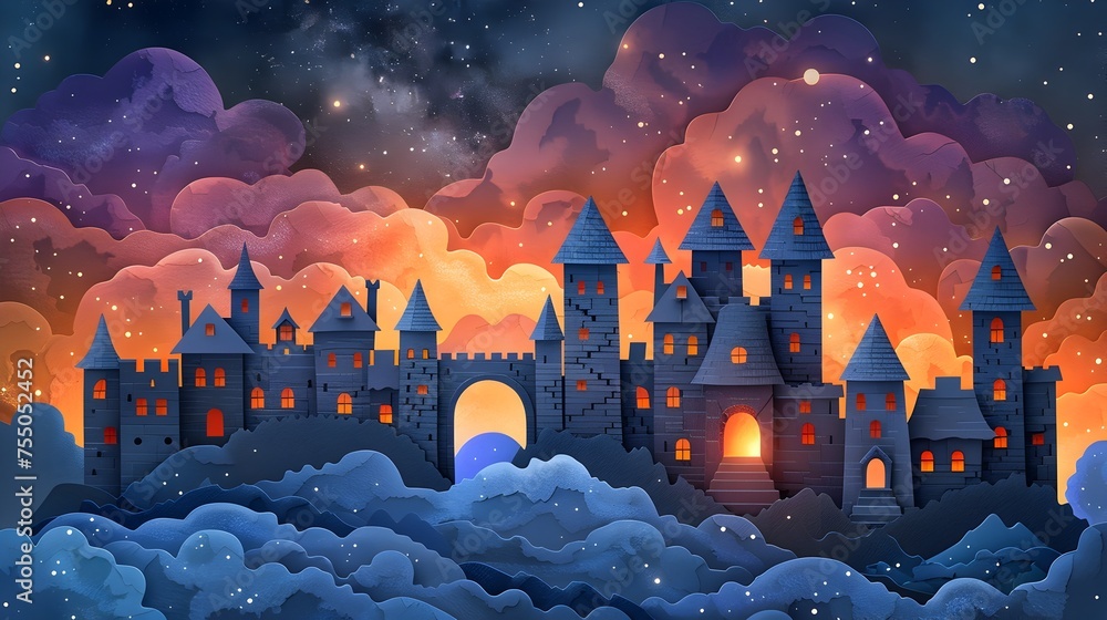 Nighttime Castle Among the Clouds, To provide a stunning and ...