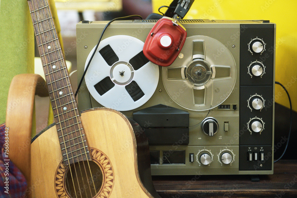 Old reel-to-reel tape recorder from the 1970s, 1980s. Vintage recording ...