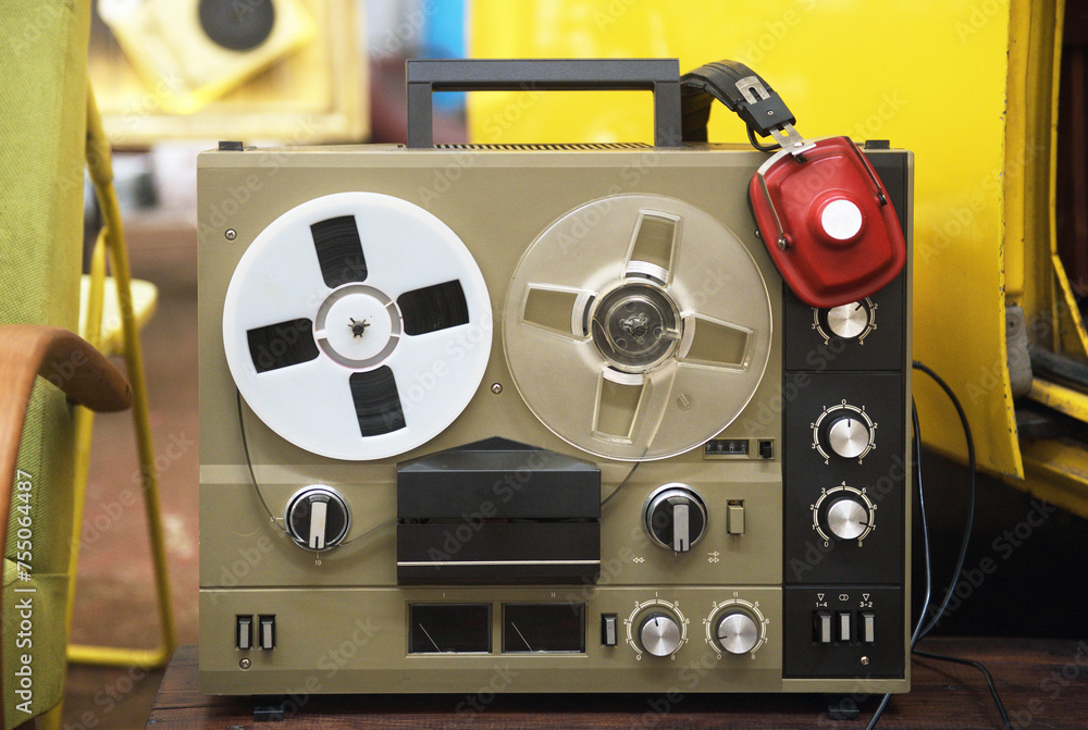 Old reel-to-reel tape recorder from the 1970s, 1980s. Vintage recording ...