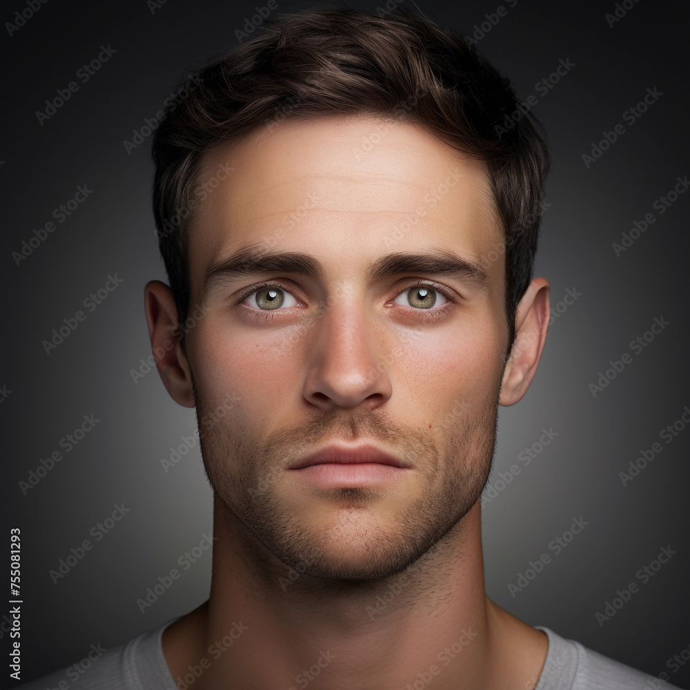 Face, beauty and eye of a man with clean, glow and healthy skin on a ...