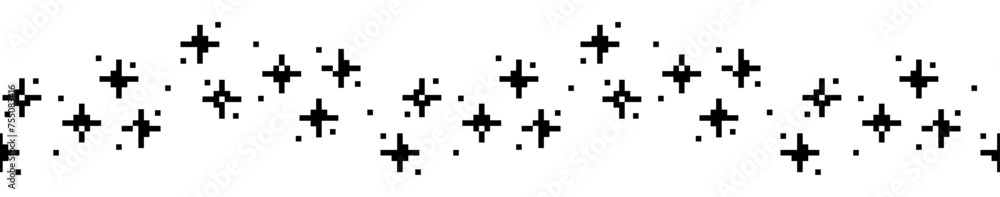 Pixel sparkling stars seamless border. Trendy modern retro 90s 8bit game style glitter graphic ...