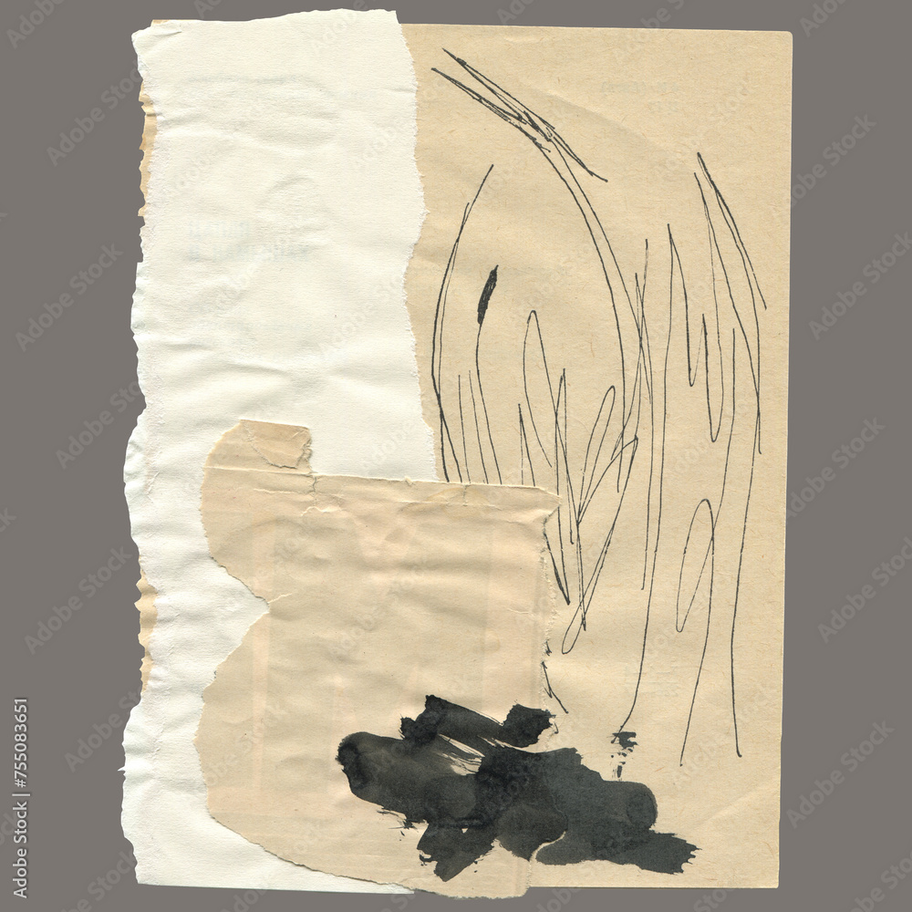 Light beige shapes with jagged uneven edges. Torn paper pieces set ...