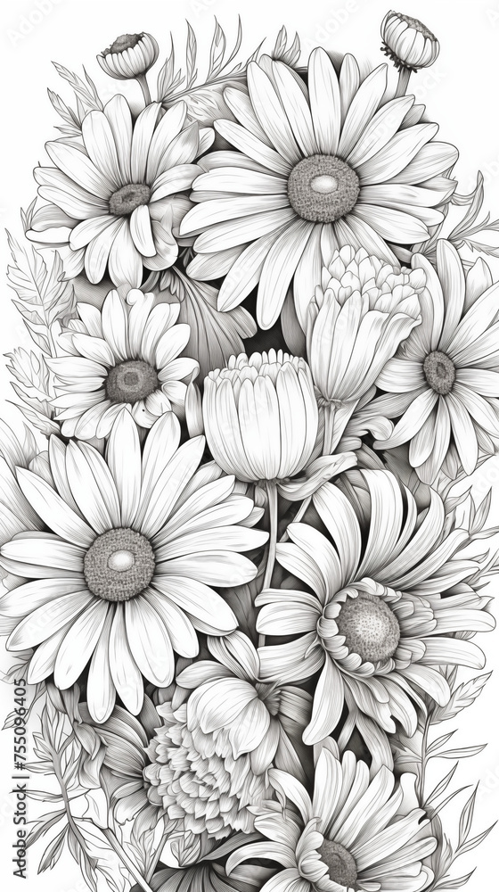 Anti-stress coloring book for adults, children. Flower series of ...