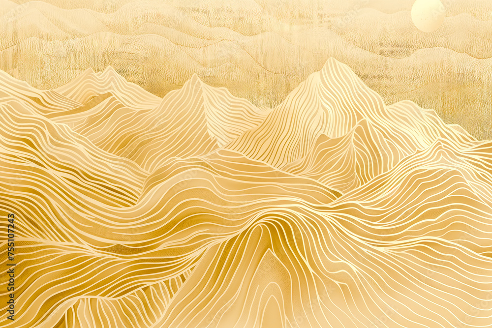 Gold mountain wallpaper design with landscape line arts, Golden luxury ...