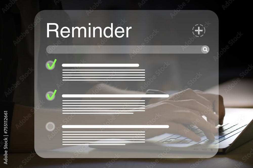 fictional Reminder software with a checklist and checked off points ...