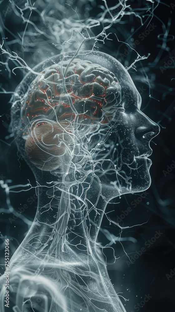 Negative emotion in the head in the human nervous system, x-ray 3d ...