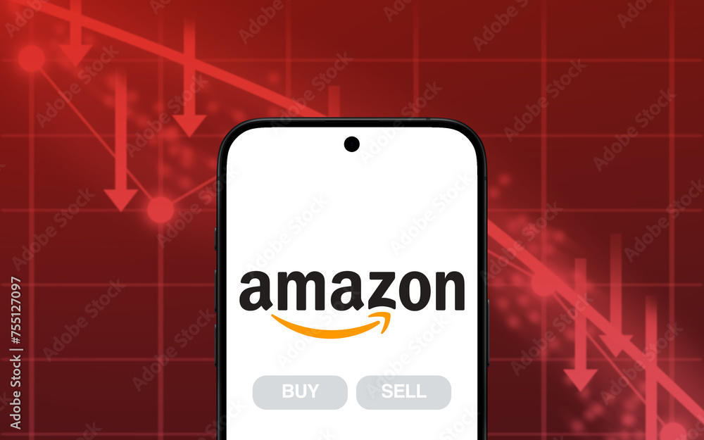 Amazon logo and buy or sell option is displayed on a modern smartphone ...