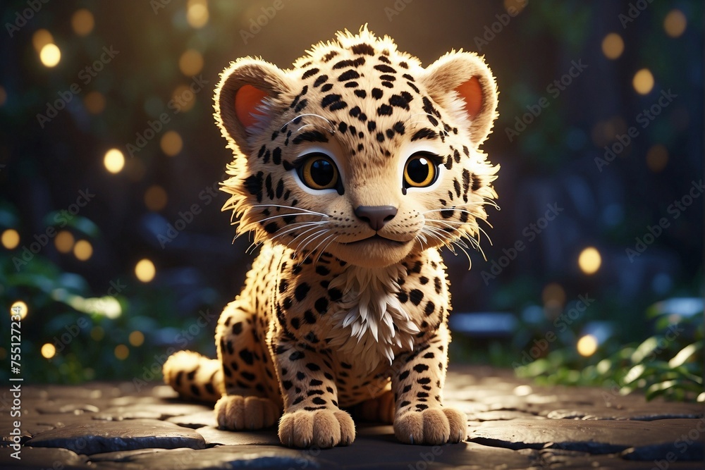 Cute little leopard with a glowing golden aura in the dark Stock ...