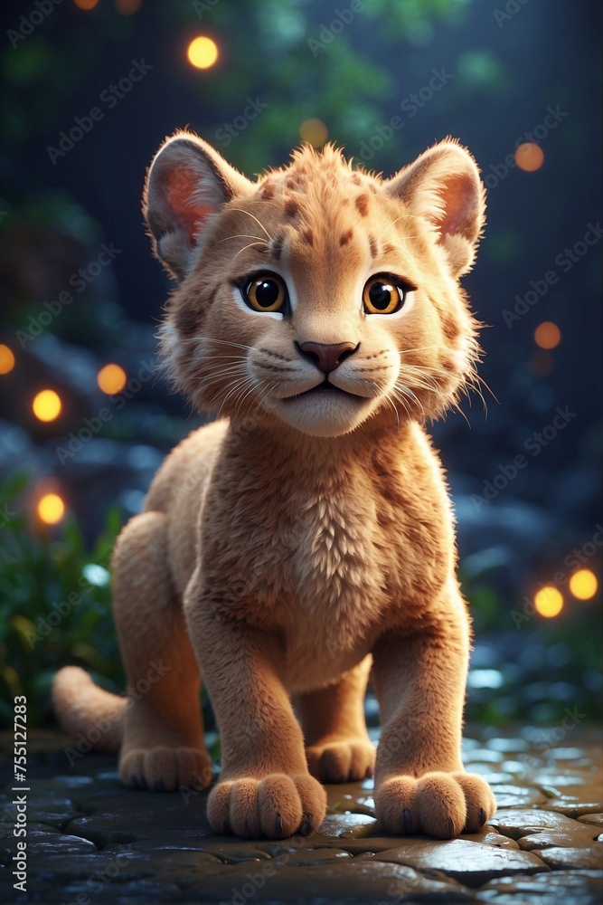 Cute little puma with a glowing golden aura in the dark Stock Photo ...