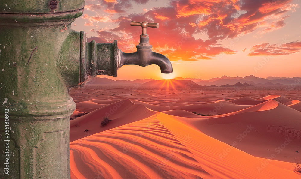 Concept of drought and climate change. Waterless spring in desert Stock ...