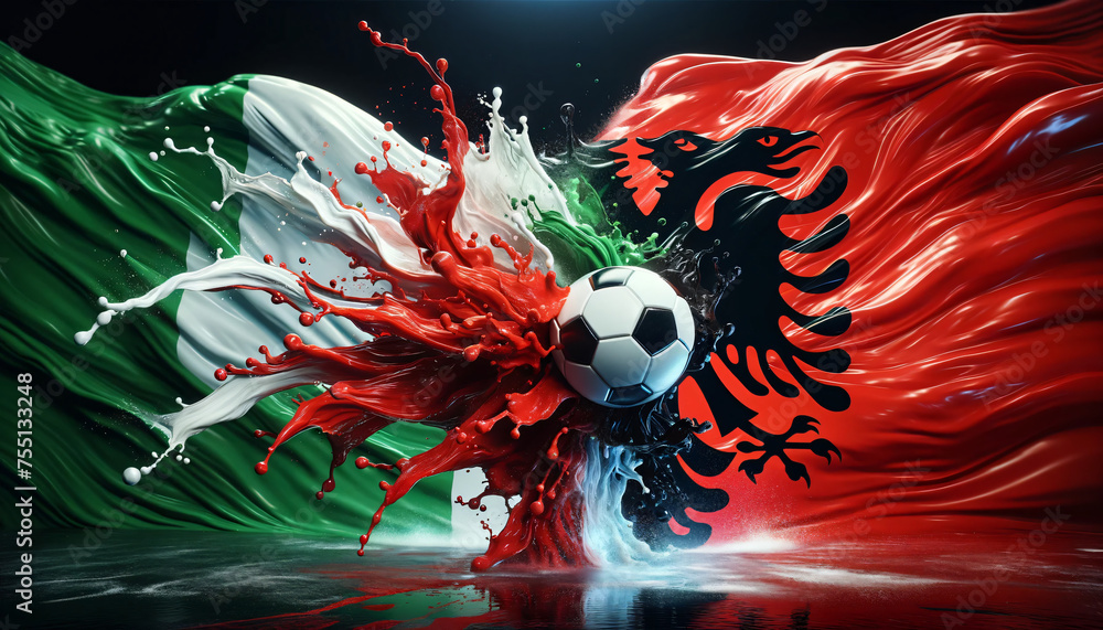liquify country flags of Italy and Albania splash towards each other ...