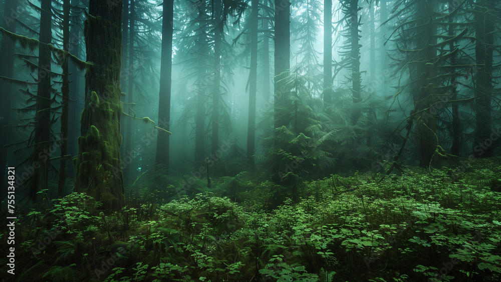 Misty Morning: The Dense Evergreen Forest of the Pacific Northwest ...