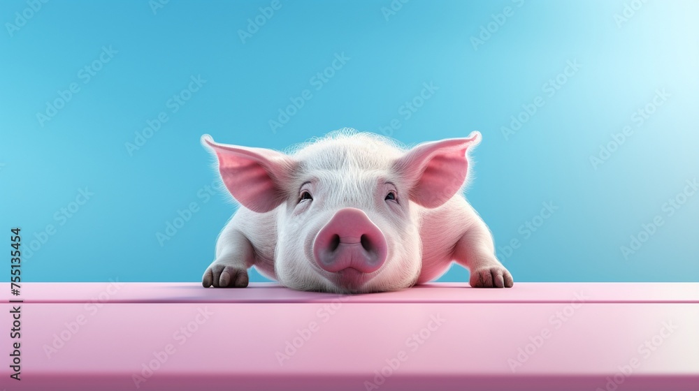 Pig in vivid workout attire planking side view 3D illustration pastel ...