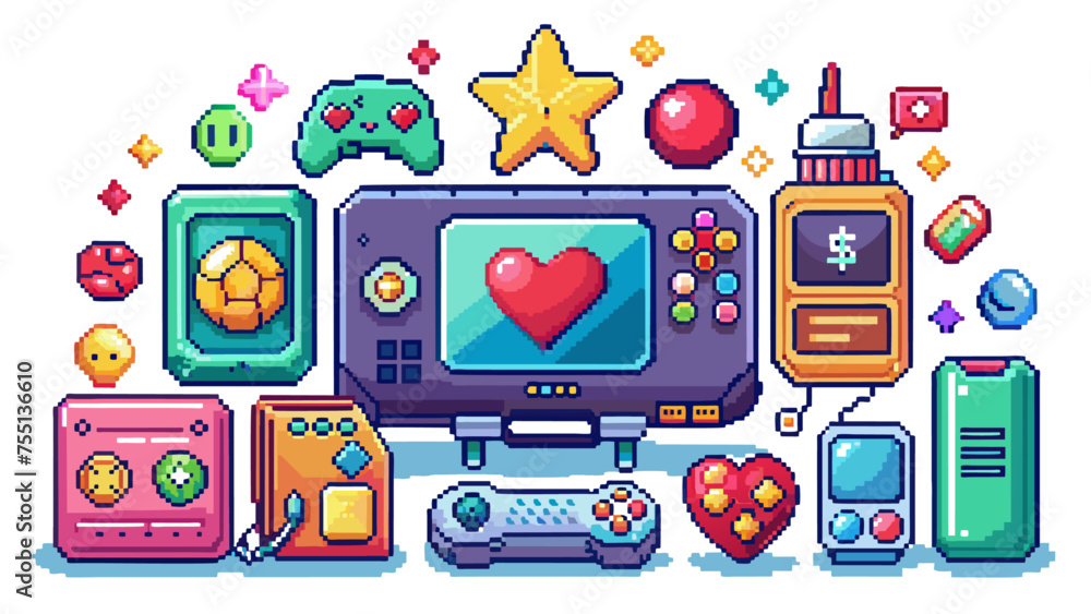 Pixel game icon. Retro video games element, arcade UI button, digital ...