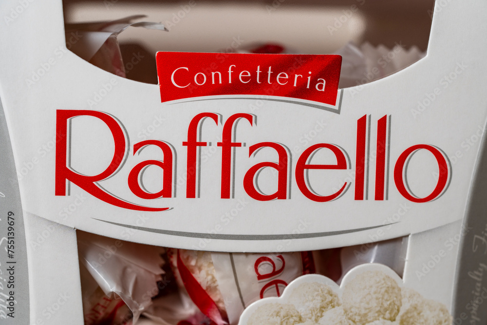 Box of Ferrero Raffaello premium sweets produced by the Italian ...