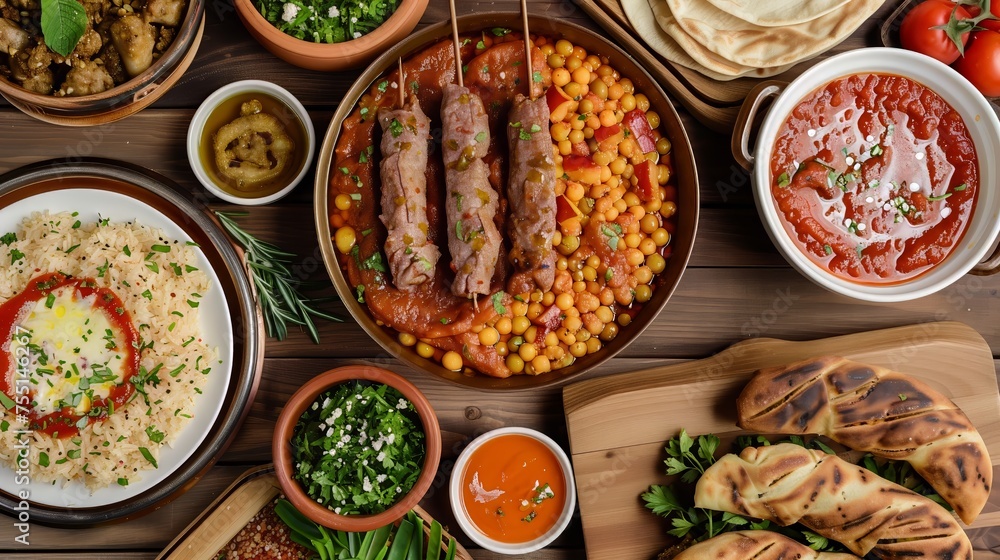 Arabic Cuisine traditional lunch. It's also Ramadan "Iftar". The meal ...