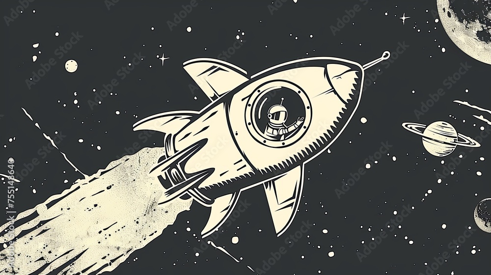 Stencil for children's art. Takeoff of a rocket for exploration into ...
