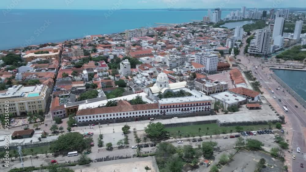 Cartagena Colombia and aerial view of the historic city in the colonial ...