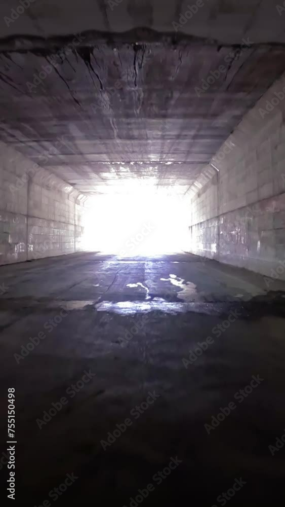 First person driving through tunnel, car moves under road. Tunnel, car ...