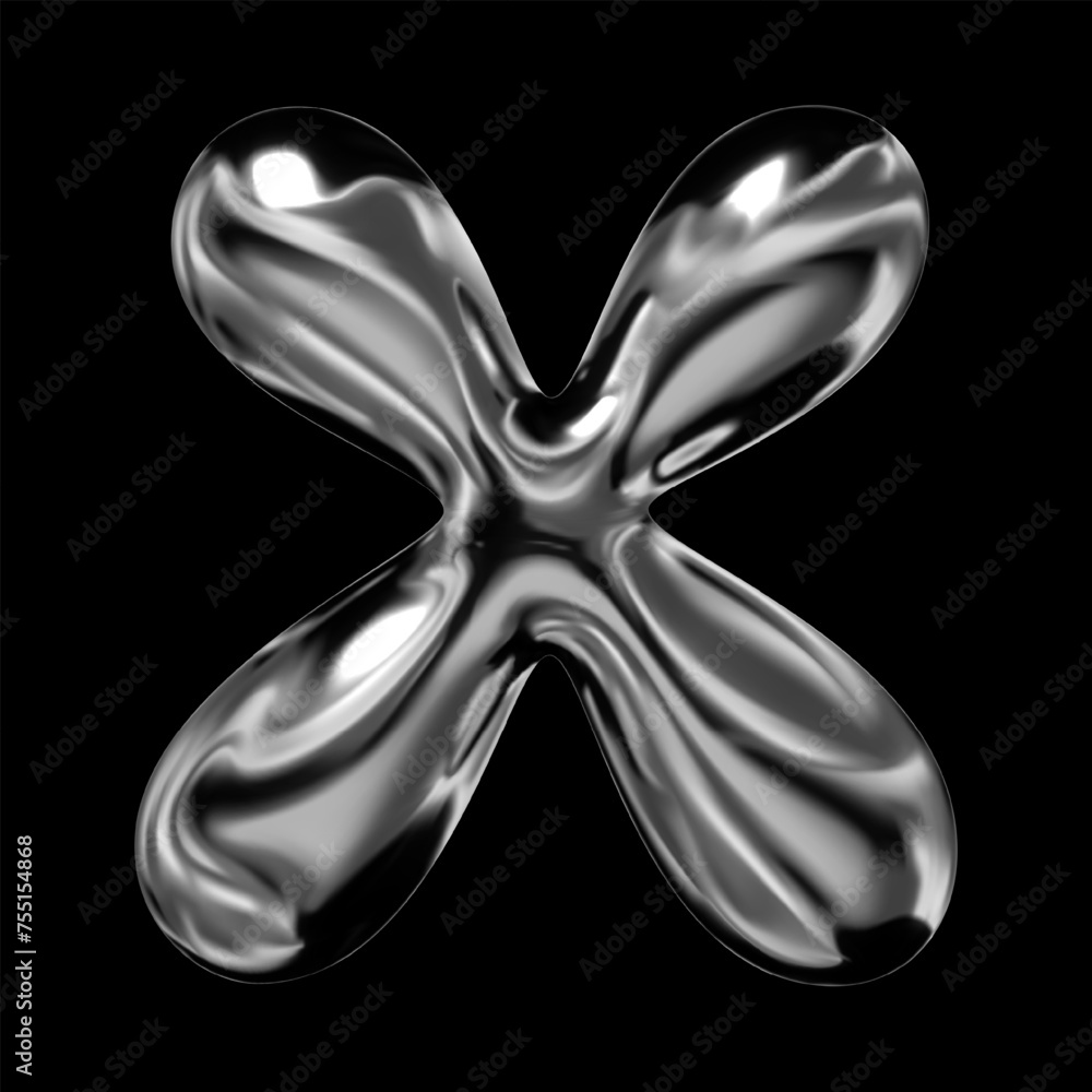 Shiny 3D chrome letter X, retro futuristic balloon bubble style ...