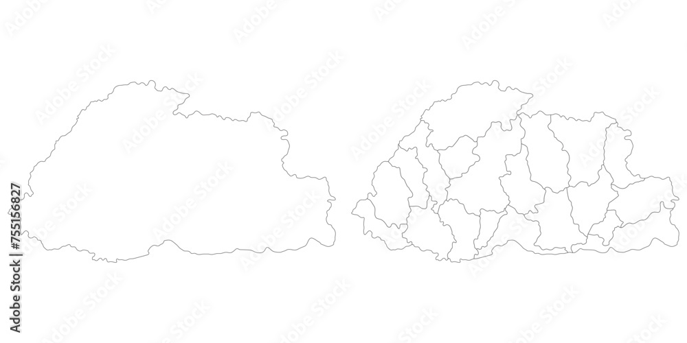 Bhutan map. Map of Bhutan in white set Stock Vector | Adobe Stock