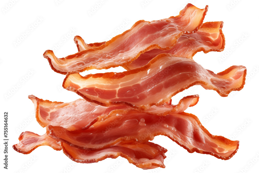 Sliced Falling bacon PNG in motion isolated on a white and transparent ...