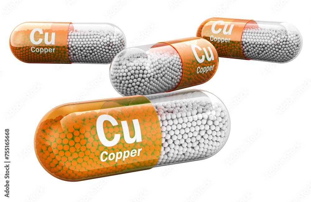 Capsules with Cu copper, 3D rendering isolated on transparent ...