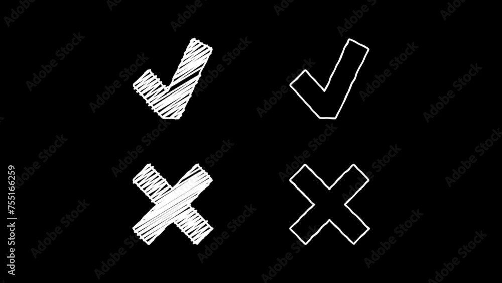 Doodle scribble element animated cartoon with alpha channel. Check mark ...