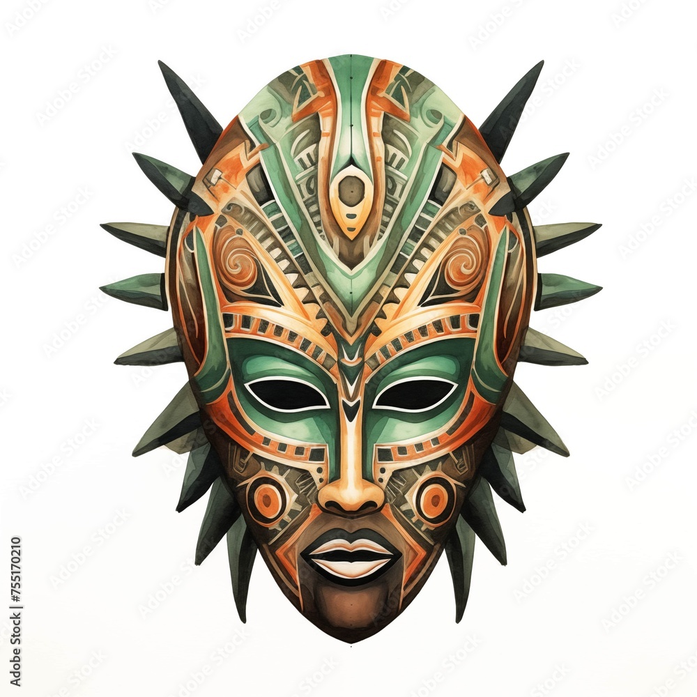 African ceremonial mask. Ancient african mask clipart. Watercolor ...